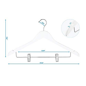 TOPIA HANGER Wooden Suit Hangers with Adjustable Metal Clips (10 Pack), Solid Smooth Wood Clothes Hangers, 360° Swivel Hook, Premium Pants Hangers for Clothes Coat, Jeans, Blouse-White,CT28W