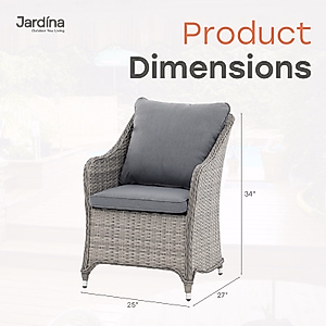 JARDINA Outdoor PE Wicker Patio Dining Chairs Rattan Seat with Cushion Pillow and Adjustable Table Legs for Outdoor Patio Backyard,Balcony (Grey)