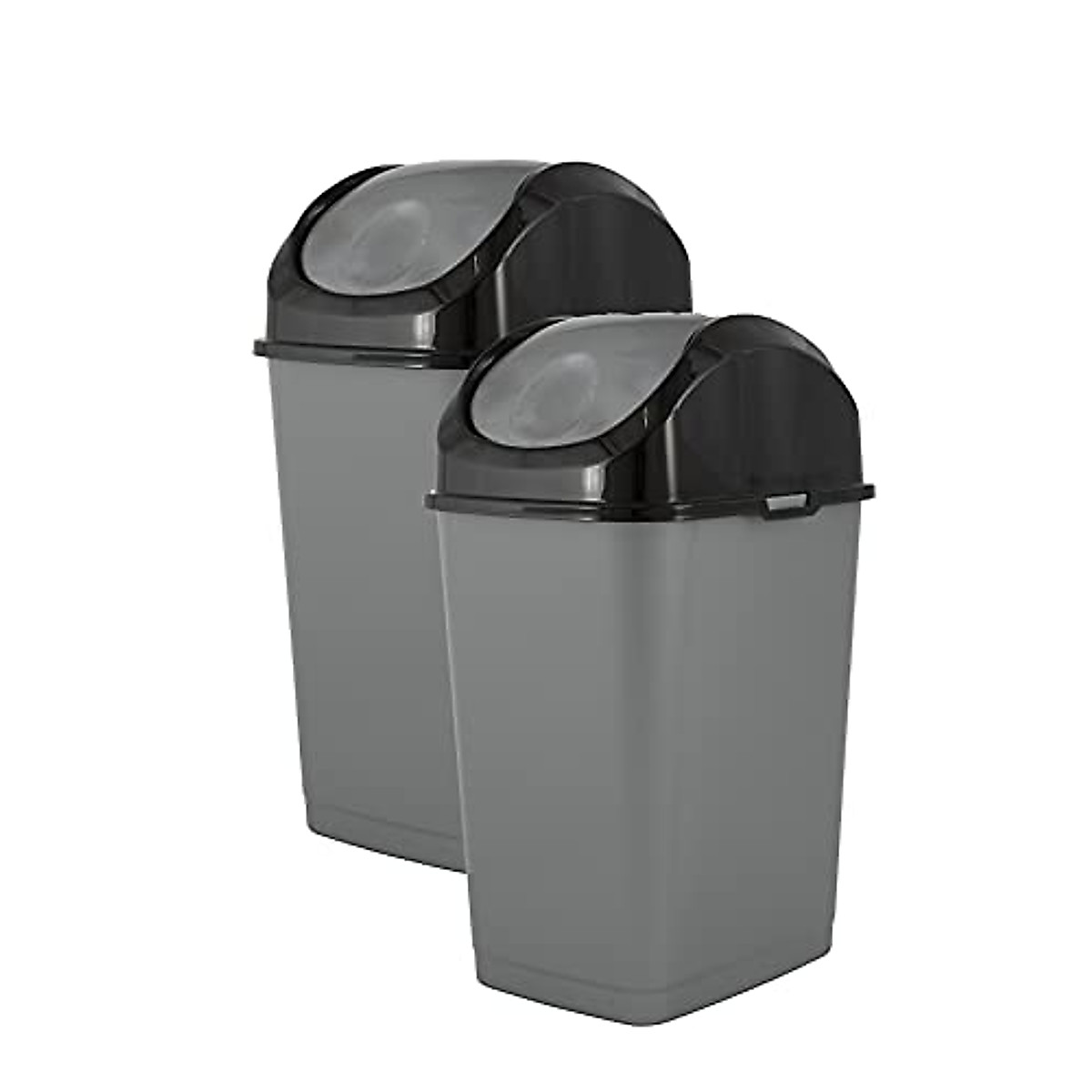 Small Swing Top Trash Can with Lid, 4.5 Gallon Plastic Trash Can, 2 Pack Compact Garbage Can, Wastebasket with Swing Top Lid, Waste Bin for Home, Kitchen, Office, Bedroom, Bathroom -18 Qt (Grey/Black)
