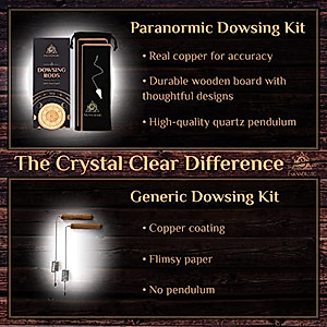 Copper Dowsing Rods Spiritual & Pendulum Board Kit with Mat & Quartz Crystal – Set of 2 Pure Copper Spiritual Rods – Discover Paranormal Secrets with Divining Rods by PARANORMIC