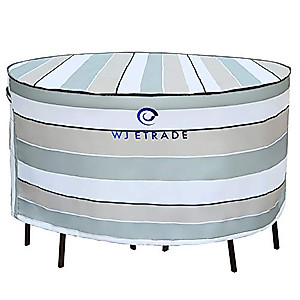 Patio Furniture Set Cover, 96"Diax32"H Round Waterproof UV Resistant Heavy Duty Cover Fits 5-7 Piece Large-Medium Dining Set, Striped