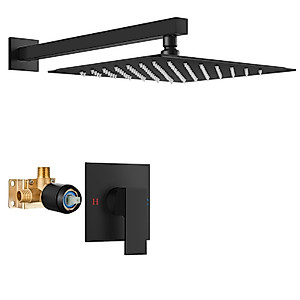 Airuida Shower Faucet Set Bathroom Rain Shower System SUS304 Stainless Steel Single Handle With Male Threads Rough-in Valve Shower Trim Kit 12 Inch Wall Mount Shower Head Matte Black