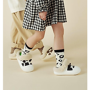 Yooname Cute Cartoon Cow Animals Boot Slipper With Kids,Fluffy Warm Soft Fall Winter Home Slippers For Indoor Outdoor,Christmas Gift For Girls Boys Kids