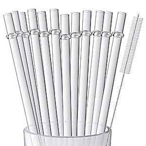 12 Pieces 11 Inches Clear Reusable Plastic Straws for Tall Cups, Tumblers and Mason Jars, BPA-Free Drinking Straw with 1 Cleaning Brush, NOT DISHWASHER SAFE
