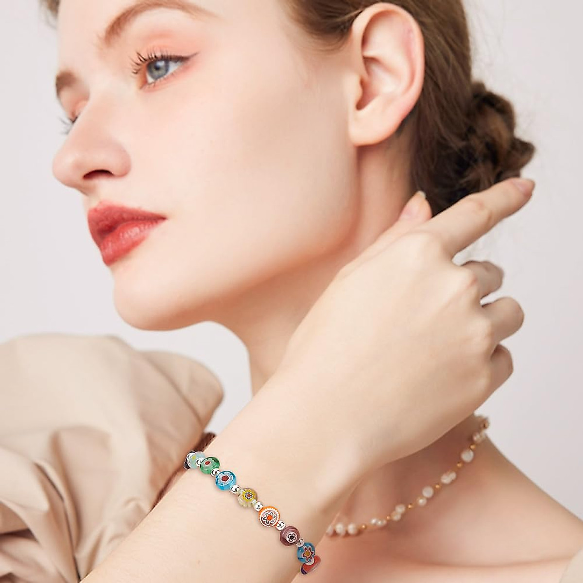 PH PandaHall 10 Strands Assorted Lampwork Beads Random Millefiori Beads Mixed Style Millefiori Lampwork Glass Beads Glass Loose Beads Spacer Beads for Jewelry Making - 13.8"~15.7"