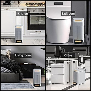 CEROELDA Small Bathroom Trash Can with Plastic Lid, 6L/1.6 Gal Stainless Steel Slim Garbage Can-Metal Wastebasket-Rectangle Pedal Step Trash Bin -for Narrow Kitchen Bedroom Office Toilet-White