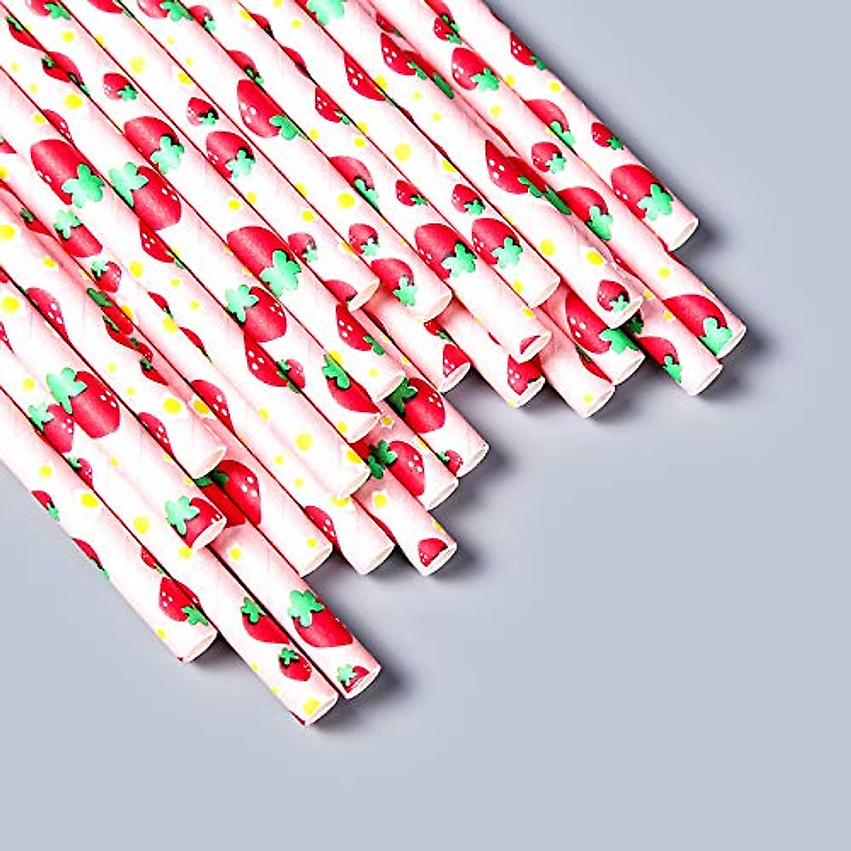 100 Pcs Disposable Straws, Biodegradable Paper Straws for Juices, Shakes, Smoothies, Party Supplies (Strawberry)