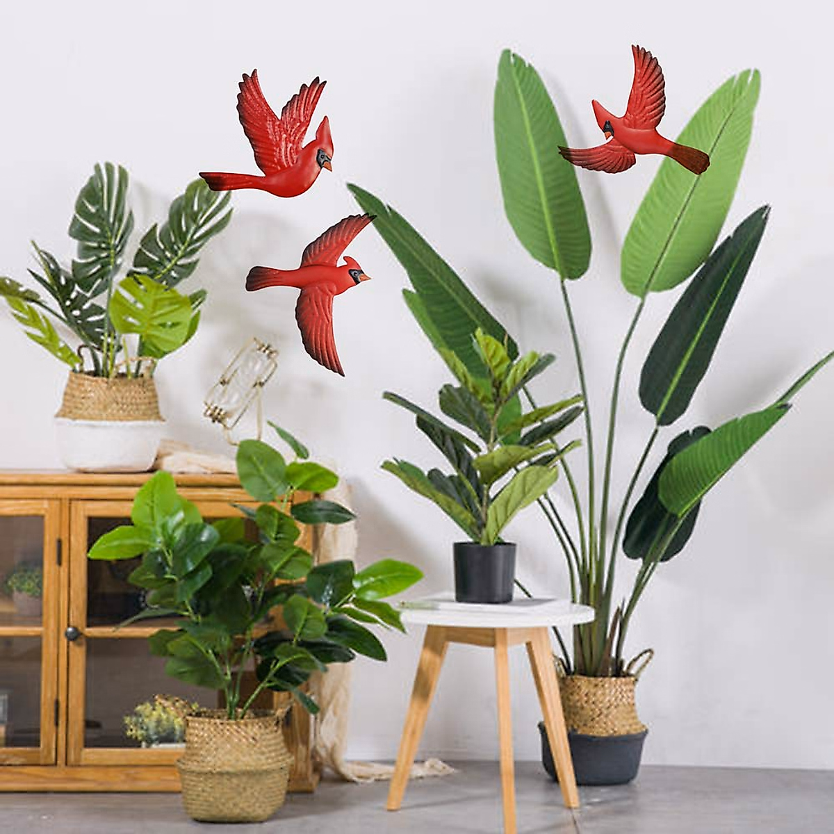 IFFUNNI Red Metal Birds Cardinal 3-PACK Wall Art Decor Sculptures Hanging for Home Garden Office Outdoor Indoor Porch Fence