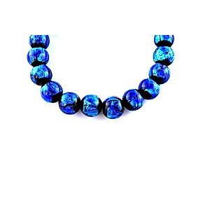 京都あさひ屋 Black Onyx & Pink Blue Ryukyu Fluorite Glass Bracelet Gemstone Elastic Stretch Bracelet Japan Juzu Buddhist Prayer beads Gifts (All blue luminescence)