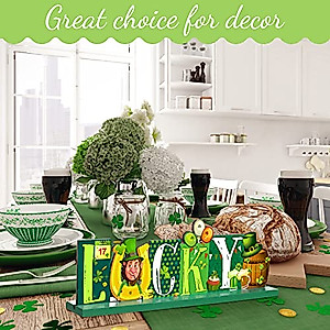 3 Pcs St. Patrick's Day Table Decoration Wood Happy St Patrick's day Sign Irish Lucky Table Centerpiece Green Shamrocks Leprechaun Table Topper Sign for St. Patrick's Day Party Home Table Decor