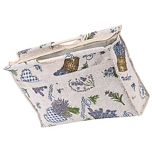 AUNMAS Exquisite Wood Handle Fabric, Knitting Basket Knitting Bag Storage Bag for Knitting Needles Sewing Tools (Flower)