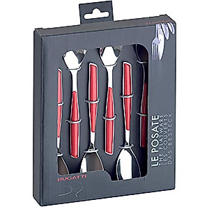 BUGATTI, Glamour, Set of 6 18/10 Stainless Steel Teaspoons and Handles Mixed Colours: Ivory, Blue, Iris, Green, Orange, Red, Moulding Pro-Tech System