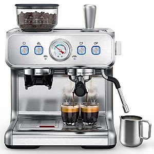 COWSAR Espresso Machine 15 Bar, Semi-Automatic Espresso Maker with Bean Grinder and Milk Frother Steam Wand, 75 Oz Removable Water Tank for Cappuccino, Latte, Stainless Steel
