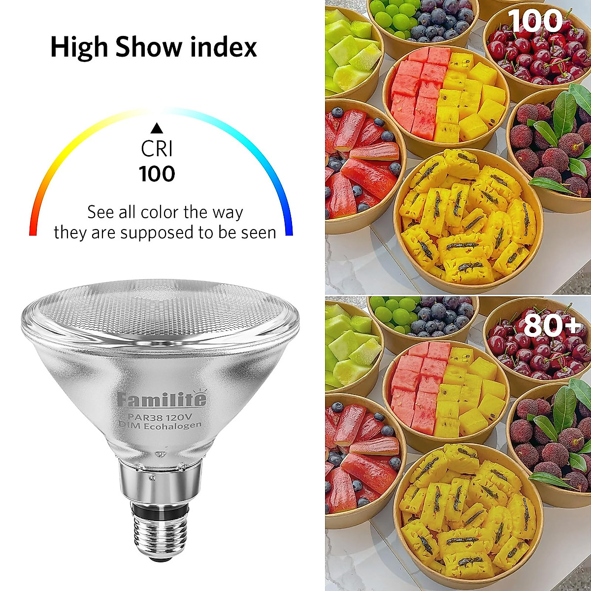 Familite PAR38 Halogen Flood Light Bulbs 75W 1000LM Dimmable Warm White for Reptiles Heating and 6” Recessed Cans Flood Lighting Indoor Outdoor, 4pcs Packed