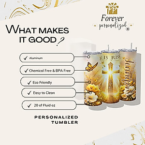 Custom He is Risen Easter Tumbler | Personalized Do8uble Wall Insulated Travel Mug | Spring Design with Name (He is Risen)