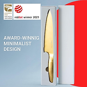 HAST Edition 8-Inch Chef Knife, Ultra-Sharp Professional Kitchen Knife, Advanced Powder Steel, Lightweight, Comfortable Ergonomic & Award-Winning Design, Premium Steel Knife(Titanium Gold)