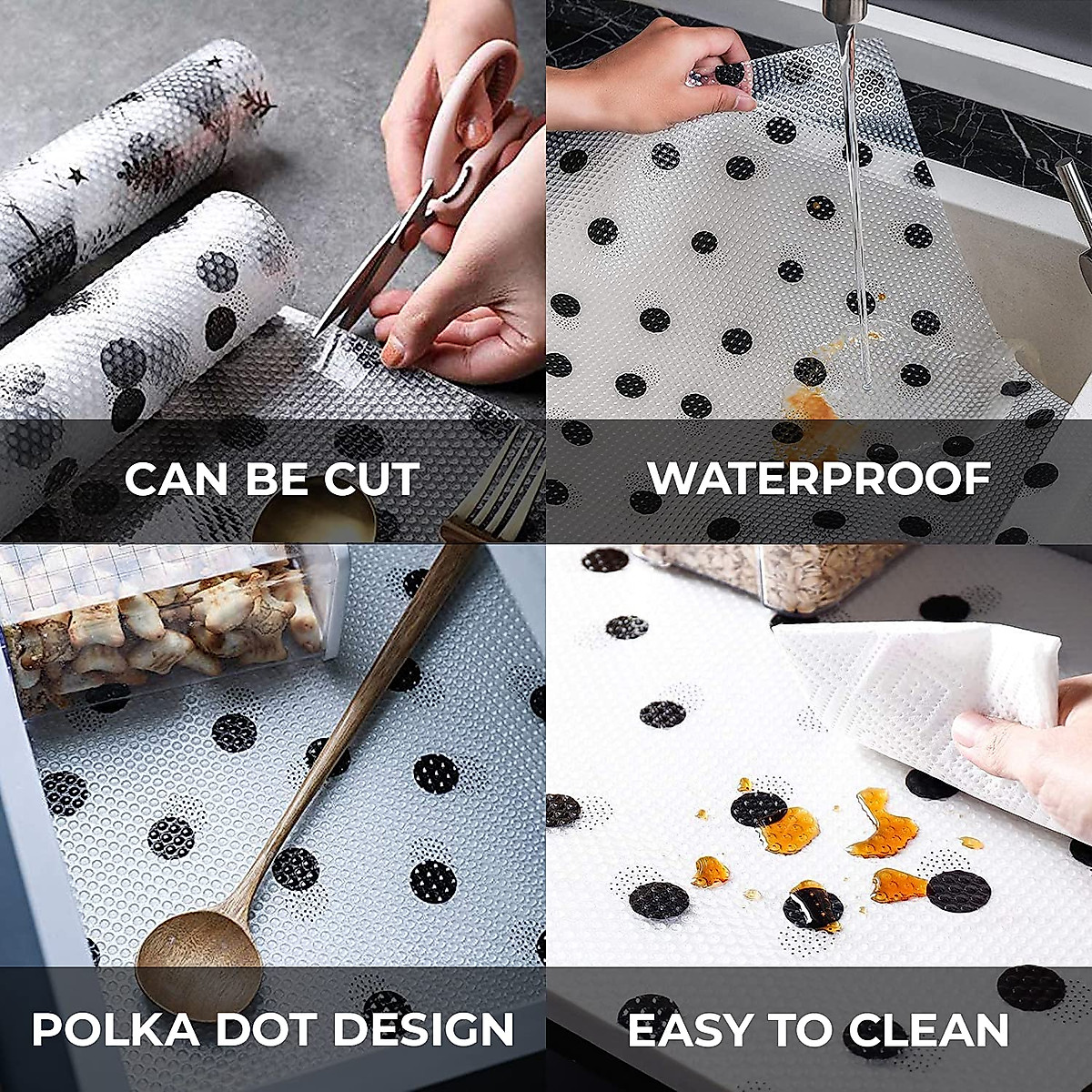 Shelf Liners for Kitchen Cabinets Non-Adhesive - EVA Refrigerator Liners - Drawer Liners for Kitchen - Washable Fridge Shelf Liners - Wire Shelf Liner Dots Design - Kitchen Drawer Liners 17.7 × 47.2