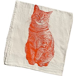 Tabby Cat Tea Towel in Orange, Cat Tea Towel, Cat Towel, Orange Cat Towel - Hand Printed Flour Sack Tea Towel, Cat Towel, Christmas Cat Towel