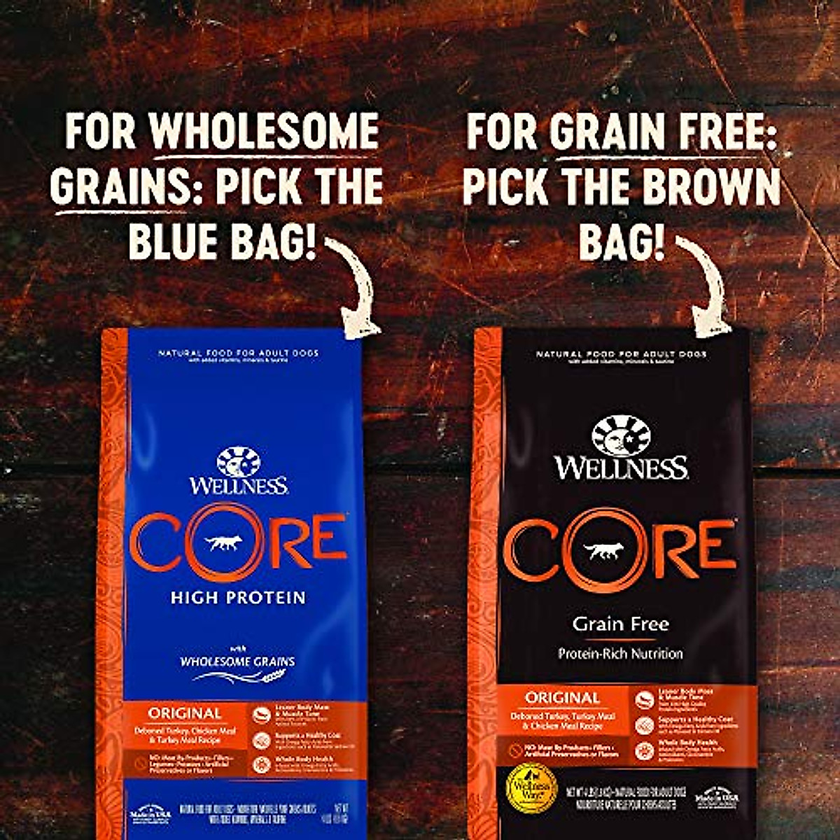 Wellness CORE Grain-Free High-Protein Dry Dog Food, Natural Ingredients, Made in USA with Real Meat, All Breeds, For Adult Dogs (Original Turkey & Chicken, 4-Pound Bag)