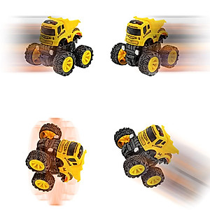 EROCK 360° Rotating Stunt Monster Truck Toys, 1:64 Scale 4 Pack Friction Powered Toy Cars Push and Go Vehicles Playset for Kids Birthday Christmas Party Gift for 3-8 Years and Older Boys Girls.(C)