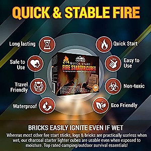 Outrav Fire Starter Cubes, 144ct Charcoal Firestarter Squares for Lighting Fireplace, Wood Stove, Grill, Campfire, BBQ Smoker Pit – Mini Nontoxic Waterproof Fire Starting Bricks for Camping, Survival