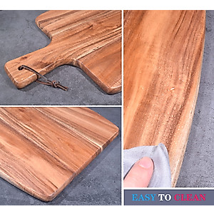 AMPSEVEN Large Acacia Wood Cutting Board with Handle - Wooden Chopping Board Charcuterie Board for Meat Vegetables Fruits Cheese Serving Kitchen Decor Countertop (15.7" x 10.6”)