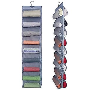 BOUTQ Hanging Closet Organizer Double Sided Underwear Bras Socks Storage 18 Mesh Pockets,Grey