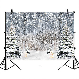 Avezano Winter Photography Backdrop Glitter Snowy Forest Pine Tree Background Snow Christmas Xmas Holiday Party Decor Banner Portrait Studio Booth Photobooth Props (7x5)