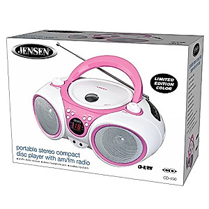 Jensen CD490PW Limited Edition 490 Portable Sport Stereo CD Player +CD-R/RW with AM/FM Radio and Aux Line-in and Headphone Jack, Pink