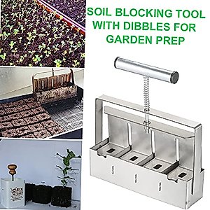 Irfora Handheld Soil Blocker 2-Inch Soil Block Maker Soil Blocking Tool with Dibbles Dibbers for Garden Prep