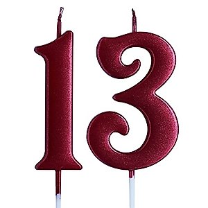 Red 13th Birthday Candle, Number 13 Years Old Candles Cake Topper, Boy Or Girl Party Decorations, Supplies