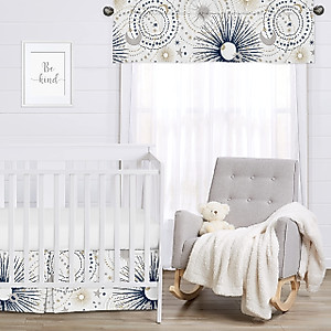 Sweet Jojo Designs Star and Moon Boy or Girl Baby Crib Bed Skirt Nursery Dust Ruffle - Navy Blue, Gold, and Grey Celestial Sky Stars Gender Neutral Unisex