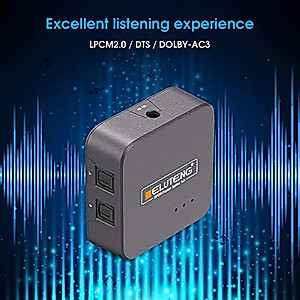 ELUTENG 1X3 Toslink SPDIF Digital Optical Audio Splitter, 3-Way Signal Amplifier with Optical Audio Cable Support LPCM2.0/DTS/Dolby Digital for TV,Home Theater,Sound bar, PS4,Blu-ray,Xbox
