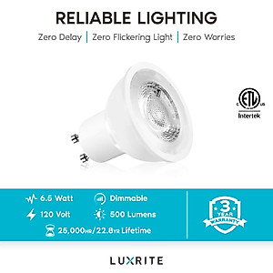 LUXRITE MR16 GU10 LED Bulbs Dimmable, 50W Halogen Equivalent, 4000K Cool White, 500 Lumens, 120V Spotlight LED Bulb GU10, Enclosed Fixture Rated, Perfect for Landscape or Home Lighting (6 Pack)