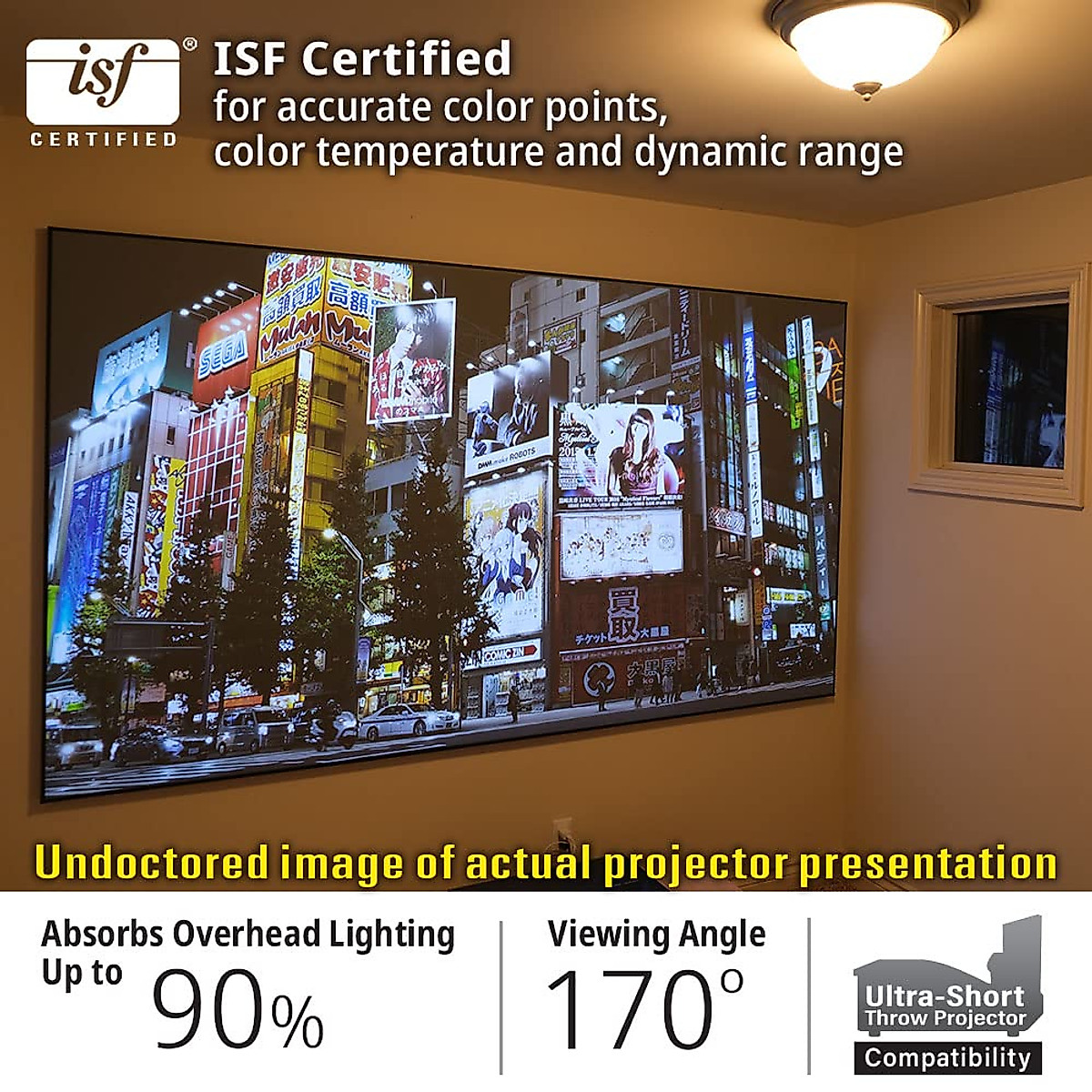 Akia Screens CLR and ALR Projector Screen 123 inch 16:9 Ceiling Light Rejecting and Ambient Light Rejecting Projection Screen for UST Projection, Edge Free Fixed Frame Screen AK-NB123H-CLR4