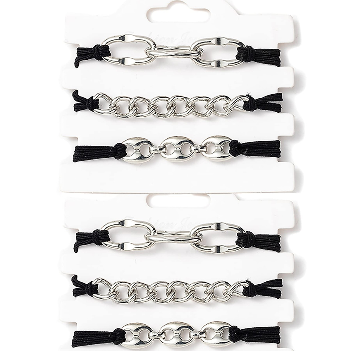 Bracelet Hair Ties With Gold Silvery and Beige Elastic,2 in 1 No Crease Hair Ponytails & Elastic,Looks Cute On Your Wrist And Great In Your Hair (3PCS, Black Silver-A)