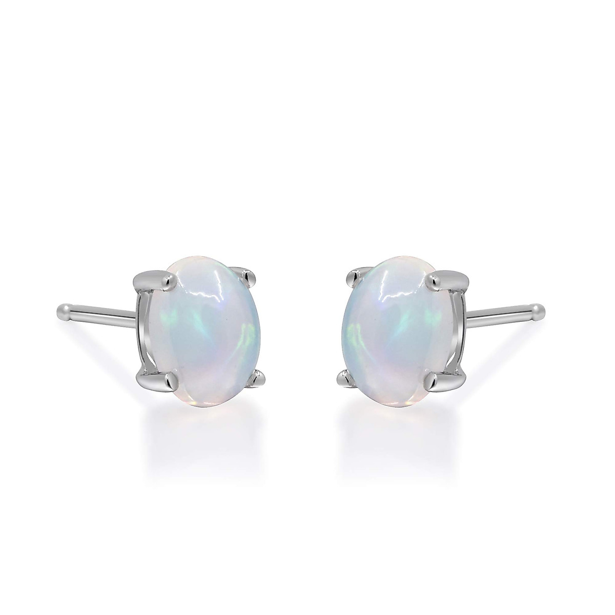 Gin & Grace 14K White Gold Natural Ethiopian Opal earrings for women | Ethically, authentically & organically sourced (Oval-cut) shaped opal hand-crafted jewelry for her | Opal Earrings for women