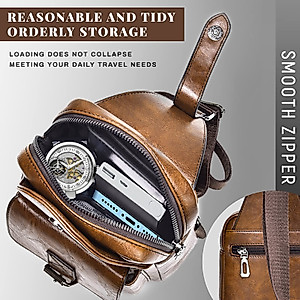 CUICANSHANG Small Men's Crossbody Bag, Men's Chest Bag, Retro PU Leather Shoulder Crossbody Bag, Hiking And Leisure Cycling Travel Backpack (Light Brown)