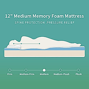 King Size Mattress,12 Inch Bamboo Charcoal Cooling Gel Memory Foam Mattress in a Box,Medium-Firm Mattress Made in USA,Pressure Relief & Temperature Regulation,Fiberglass-Free,CertiPUR-US Certified
