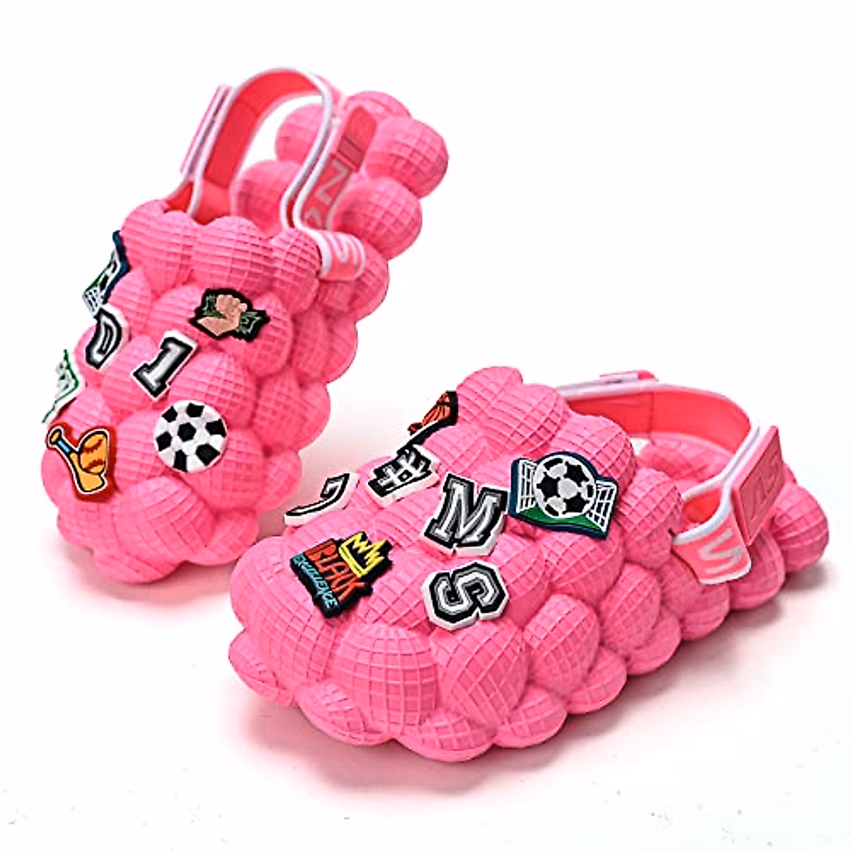 QIGEGE Kids Bubble Slides with DIY Football Baseball Charms Boys Girls Golf Ball Shoes, Funny Massage Bubble Slippers Kids Non-Slip House Slippers Beach Sandals