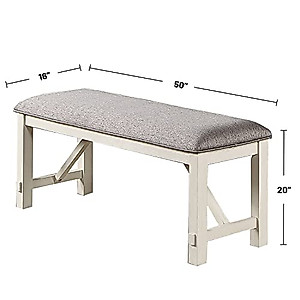 simple relax Upholstered Cushion Dining Bench, Grey/White