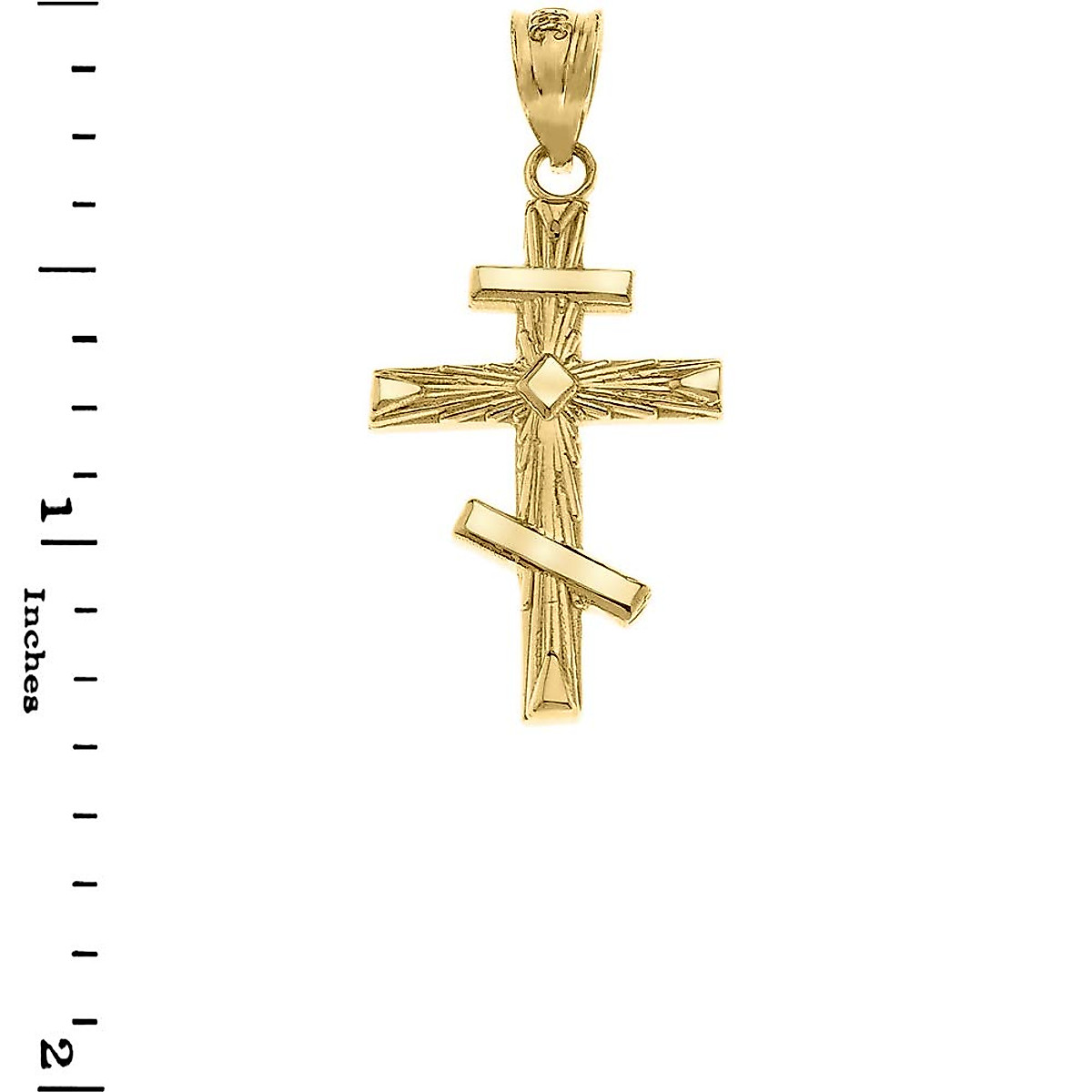 Elegant 14k Yellow Gold Russian Orthodox Cross Charm Pendant