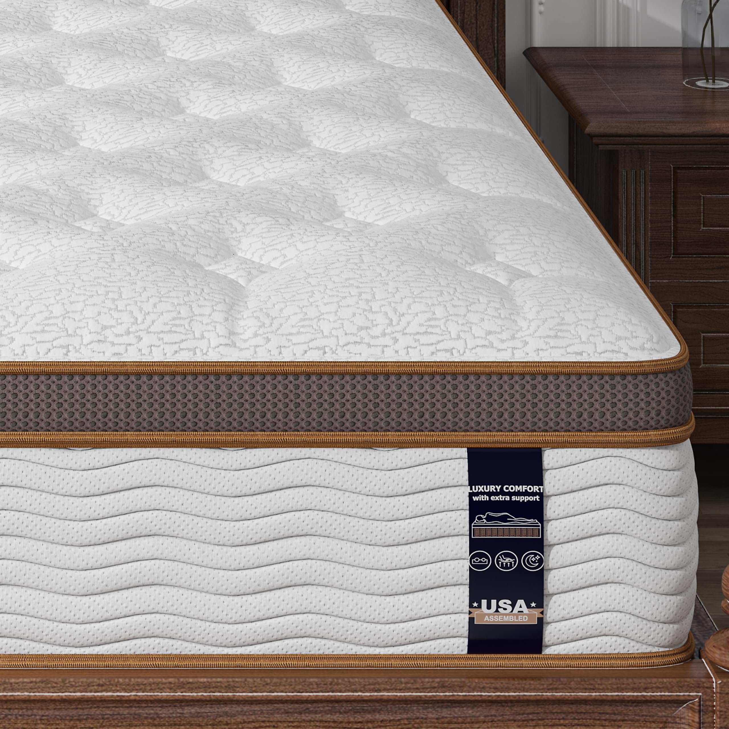 Sleepmax Hybrid Mattress Full Size 8 Inch - Luxury 6-Layer Ergonomic Mattress for Back Pain Relief - Motion Isolation & Edge Support - Fiberglass Free, CertiPUR-US Certified