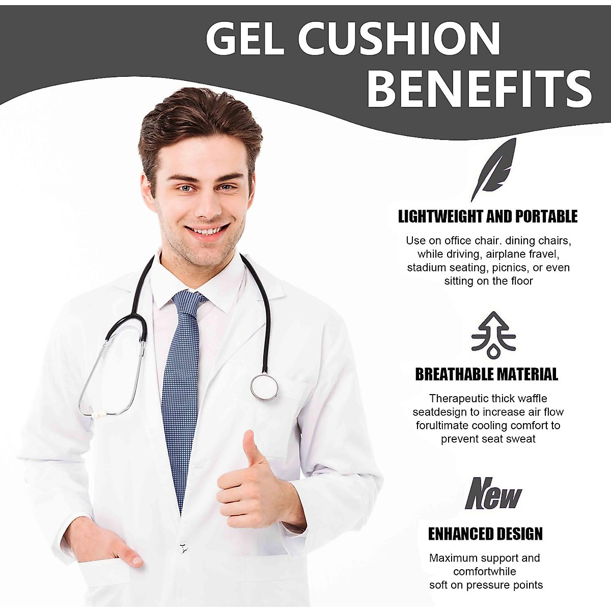 Aiouarc Gel Seat Cushion for Long Sitting, Desk Chair Cushion, Pain Relief Cushion, Office Chair Cushion, Cushion Tailbone Pain, Wheelchair Cushion, Car Seat Cushion, Chair Cushion