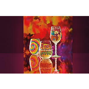 Enesco Designs by Lolita Tie Dye Hand-Painted Artisan Stemless Wine Glass, 20 Ounce, Multicolor