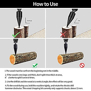 Wood Splitter Drill Bit, Log Splitter Drill Bit, Wood Splitting Drill Bit for Electric Drills, Detachable Firewood Drill Bit Wood Splitter, Removable Cones Kindling Wood Splitting Logs Bits (42mm)