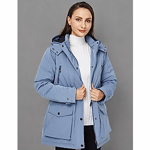 WenVen Women's Winter Puffy Coat Warm Thick Outerwear with Removable Hood(Blue, Large)