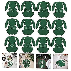 DOITOOL 12pcs Rabbit Tableware Set Silverware Pouches Burlap Cutlery Fork Bag Easter Fork Holder Bunny Cutlery Holder Easter Silverware Holder Easter Rabbit Non-woven Fabric Sleeve Desktop