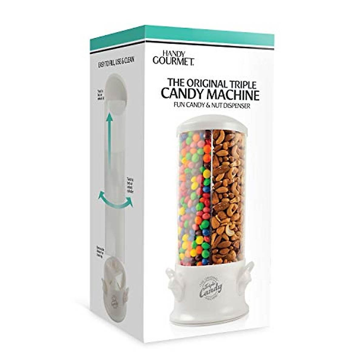 Handy Gourmet Original Triple Candy Machine-Fun Candy & Nut Dispenser-New & Improved (Pearl White), Standard