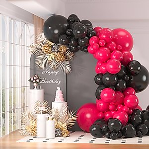 130pcs Black And Hot Pink Balloon Garland Arch Kit, 18" 12" 10" 5" Latex Balloon Set for Baby Shower Birthday Wedding Bachelor Party Decorations Supplies
